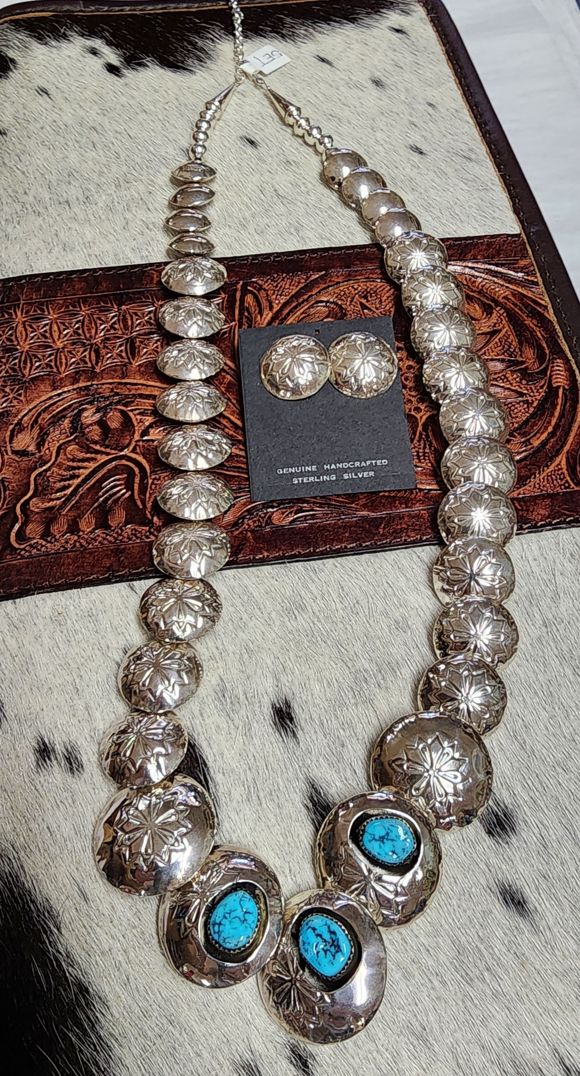 Navajo Flat Concho Bead with Inlay Turquoise and Earring Set – Jypsy ...